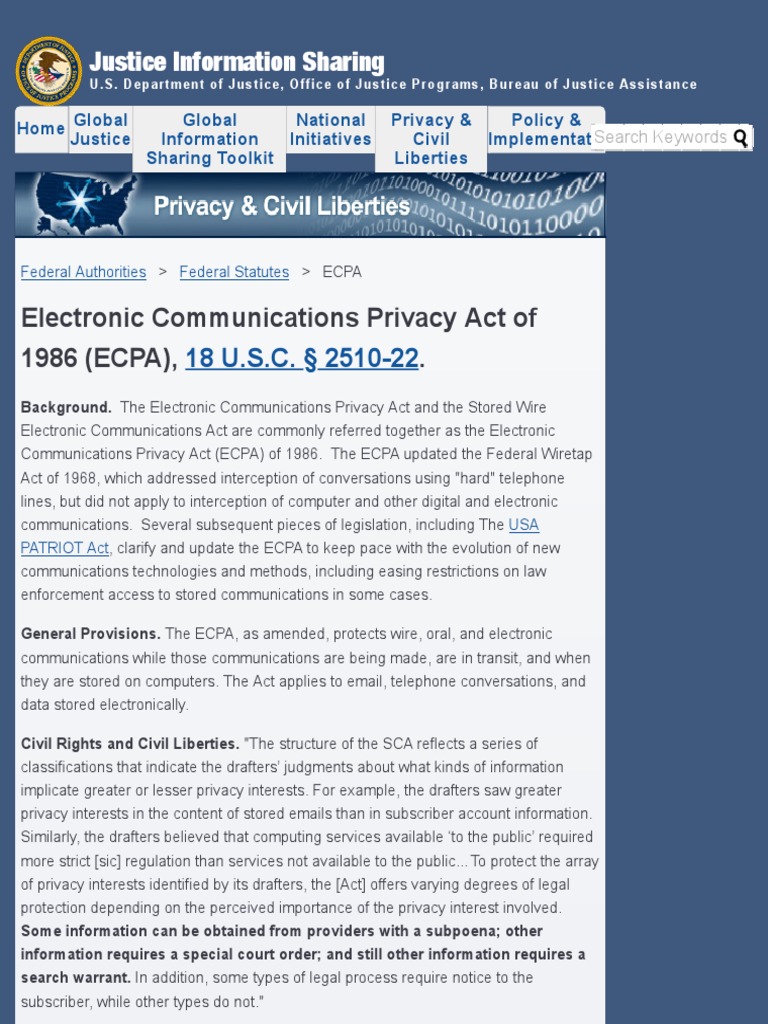 Electronic Communications Privacy Act of 1986 | PDF | Patriot Act | Privacy