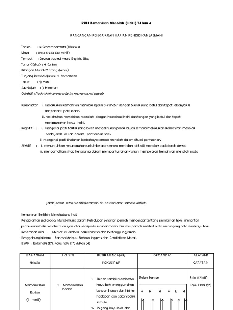 Kemahiran Menolak Hoki Tahun 4 | PDF
