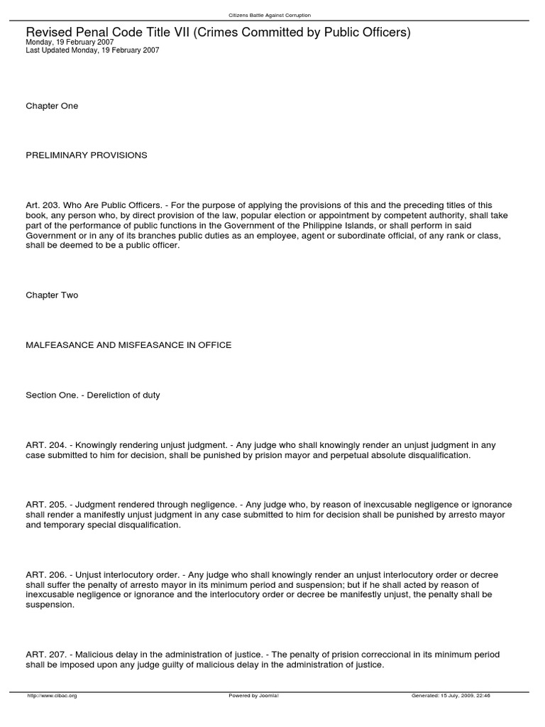 Revised Penal Code Title VII (Crimes Committed by Public Officers ...