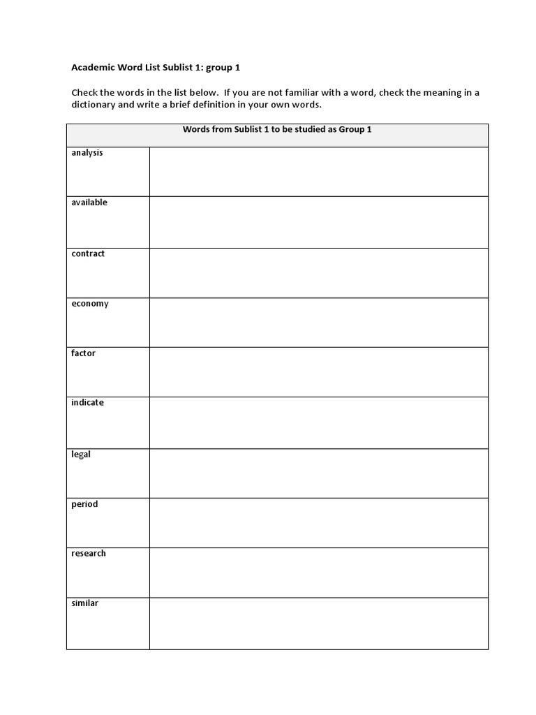 Academic Word List Sublist 1 Study Guide | PDF | Adverb | Word