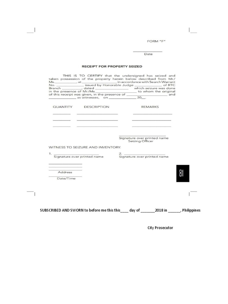 Receipt and Inventory For Property Seized | PDF
