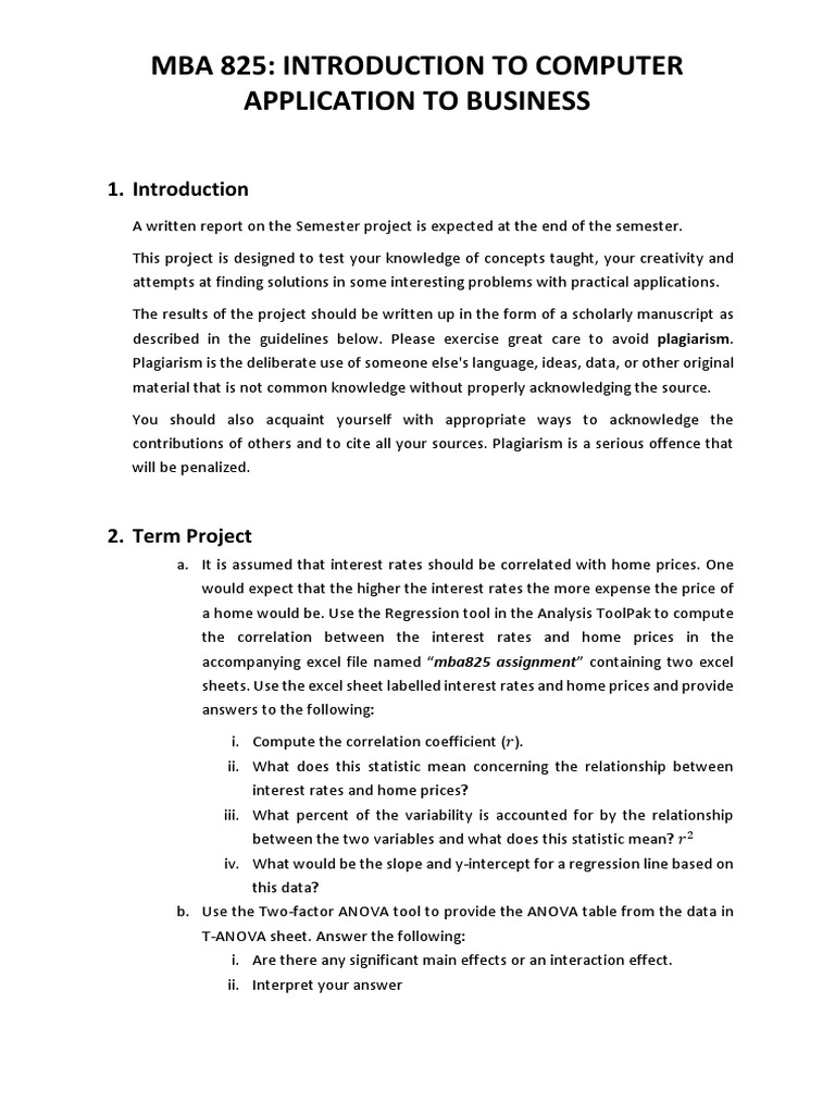 Mba 825: Introduction To Computer Application To Business | PDF ...