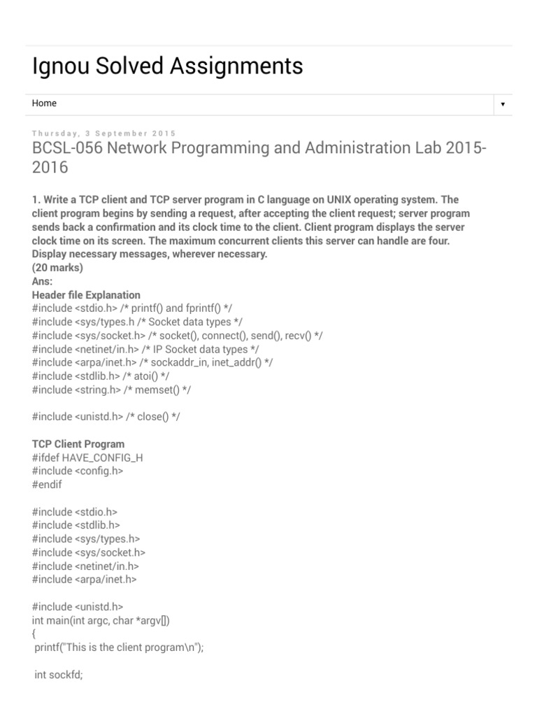 Ignou Solved Assignments Ignou Solved Assignments: BCSL-056 Network Programming and ...