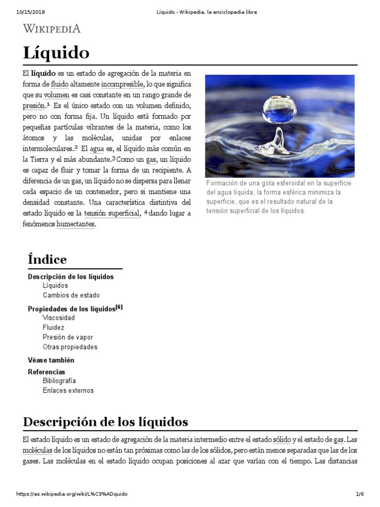 Líquido - Wikipedia, La Enciclopedia Libre | PDF | Líquidos | Mecánica ...