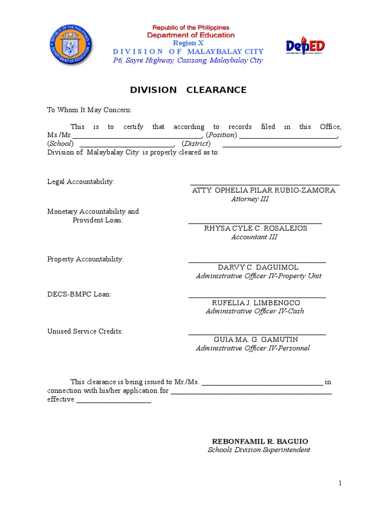 Division Clearance Teachers 1 | PDF