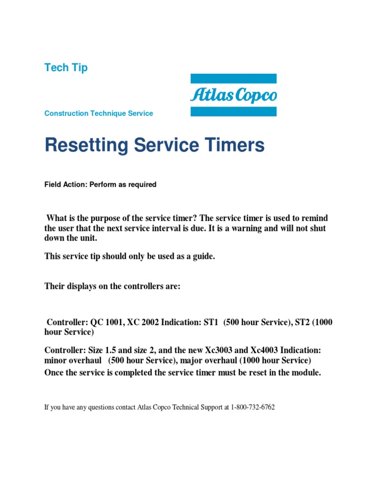 Atlas Copco Tech Tip - Resetting Service Timers | PDF | Timer | Computing