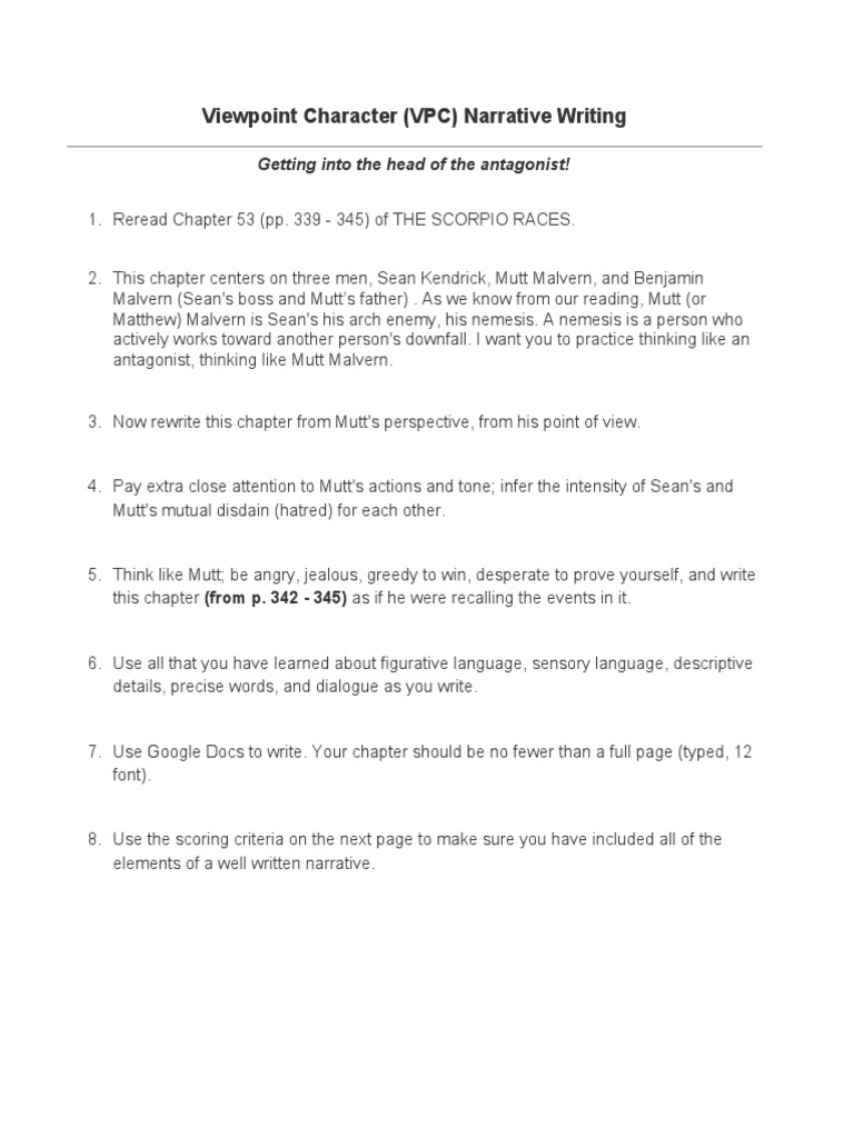 Narrative Writing - Character Perspective (SCORPIO) | PDF | Narration ...