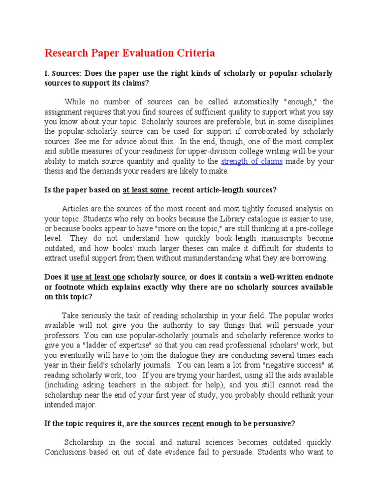 Research Paper Evaluation Criteria | PDF | Business | Intuition