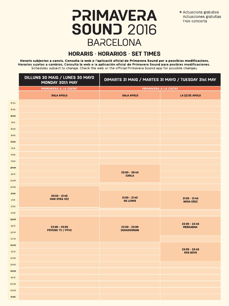 Primavera Sound Timetable | PDF