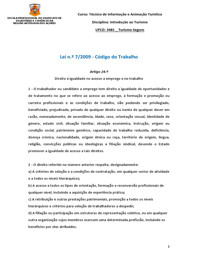 Código Do Trabalho - Direitos e Deveres Do Trabalhador e Empregador ...
