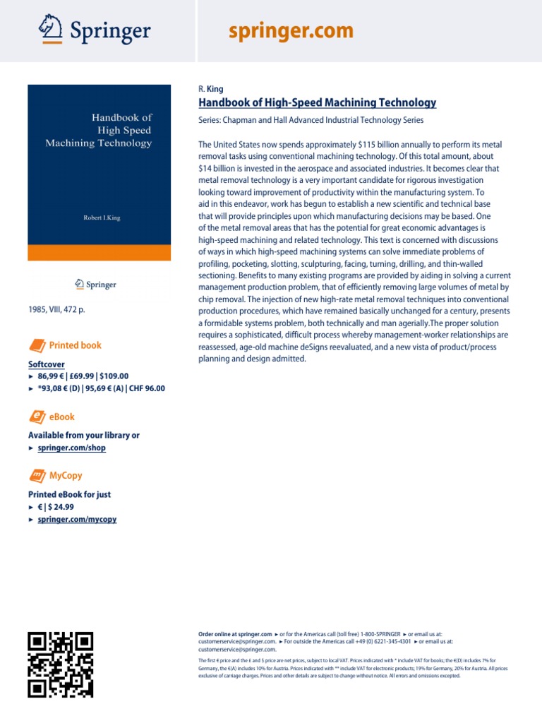 Handbook of High-Speed Machining Technology: Printed Book | PDF ...