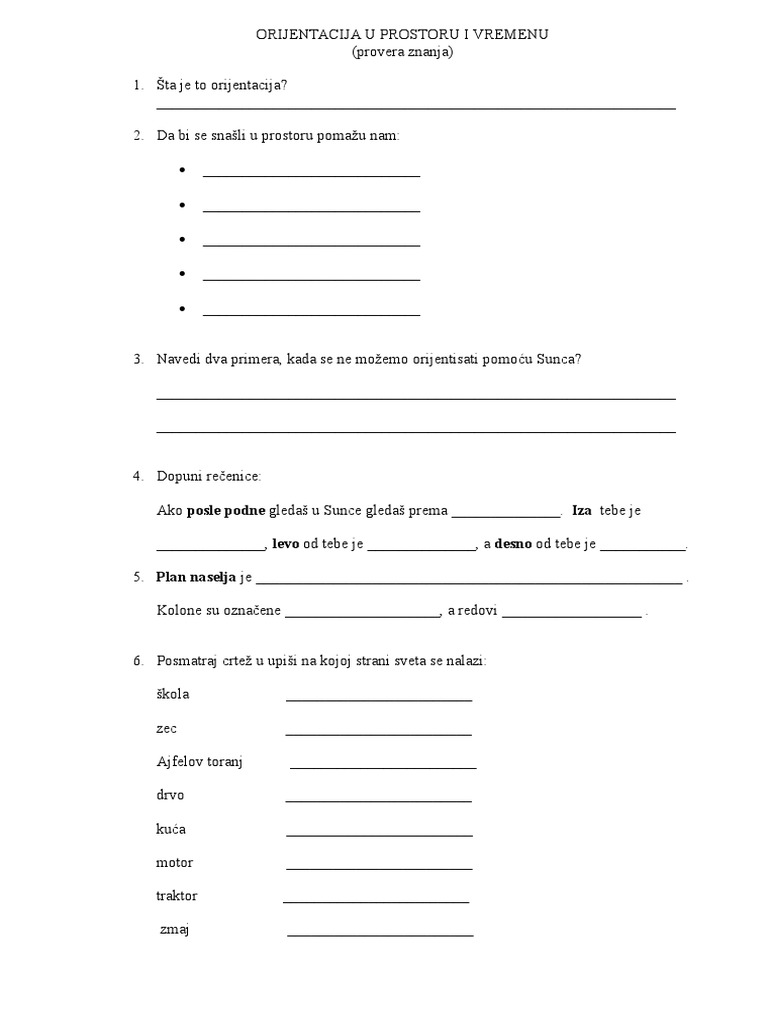 Orijentacija U Prostoru I Vremenu Provera, Treci Razred | PDF