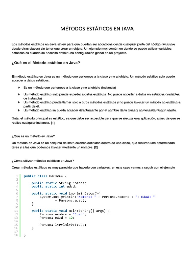 Metodos Estaticos | PDF | Método (programación de computadora) | Objeto (informática)