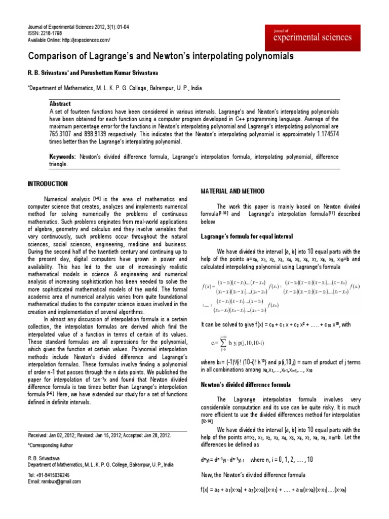 Comparison of Lagrange's and Newton's Interpolating Polynomials | PDF | Interpolation ...