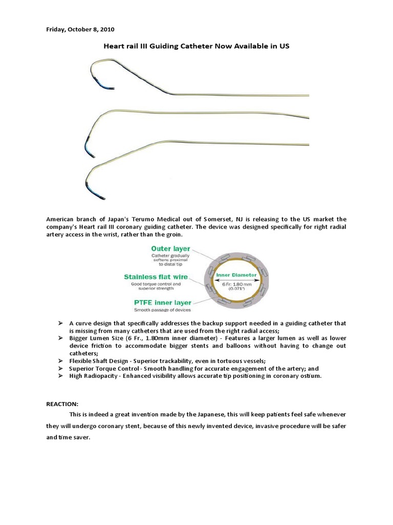 Heart Rail III Guiding Catheter Now Available in US: Friday, October 8 ...