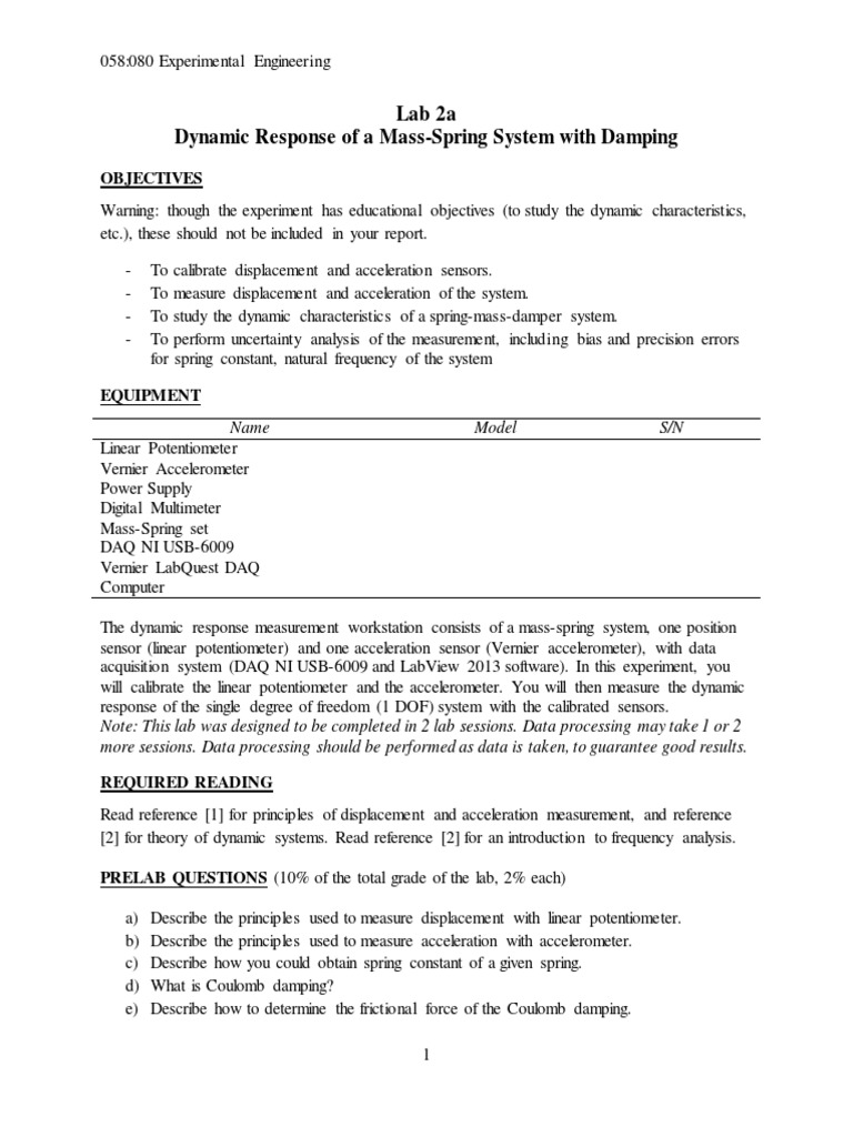 Engineering Lab: Mass-Spring Dynamics | PDF | Accelerometer ...