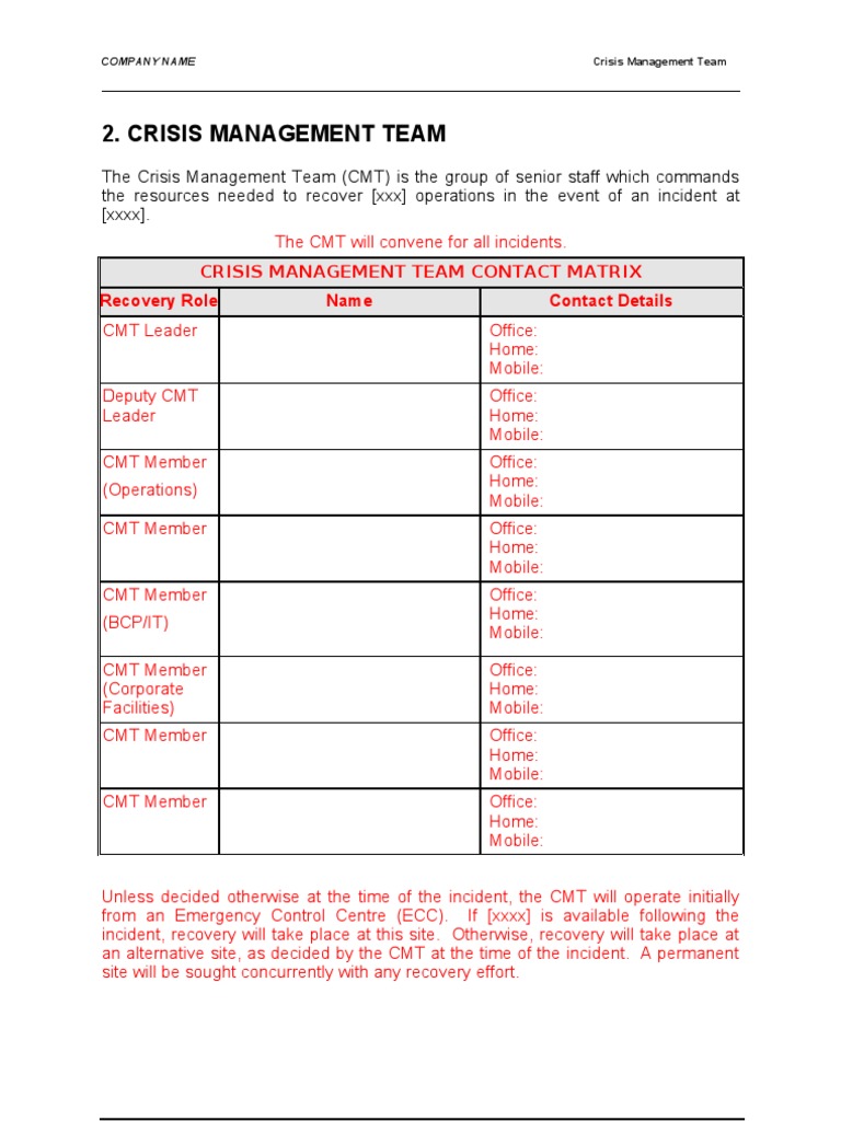2 Crisis Management Team Template (Revised) | PDF | Business Continuity ...
