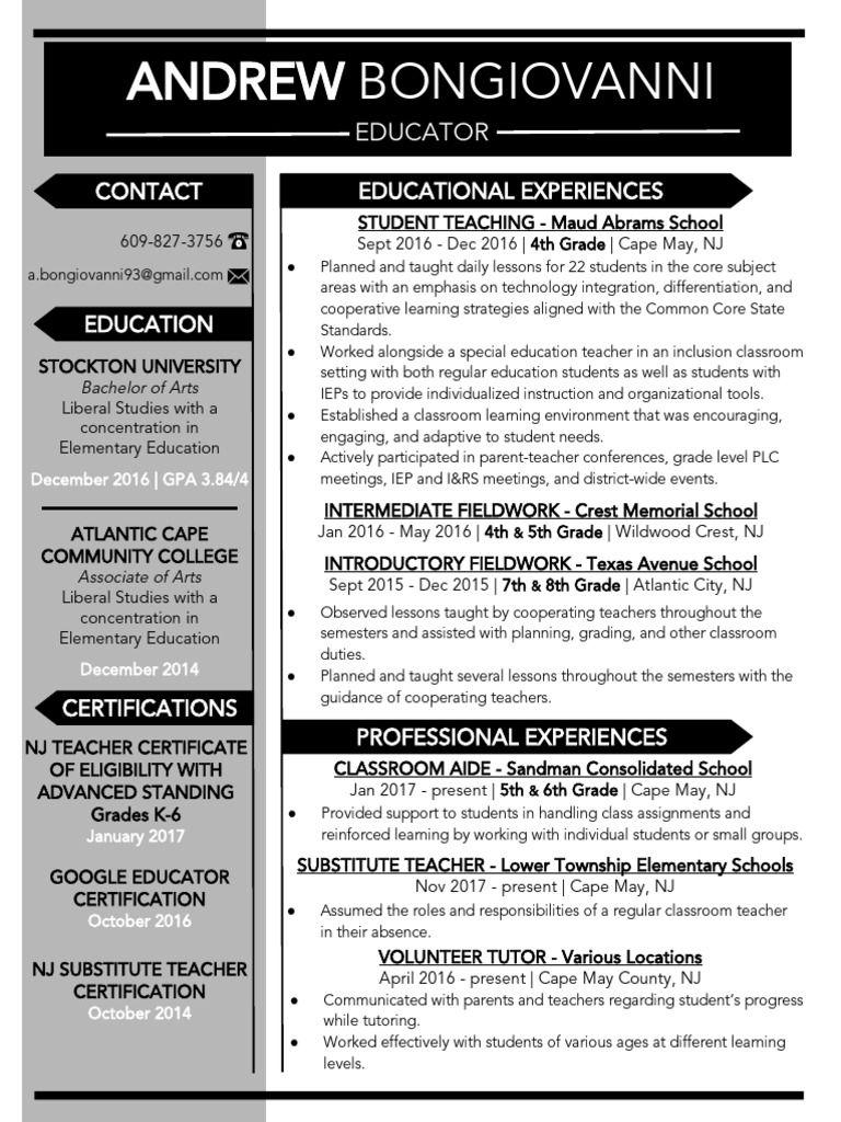 Andrew Bongiovanni: Educator | PDF | Schools | Teachers