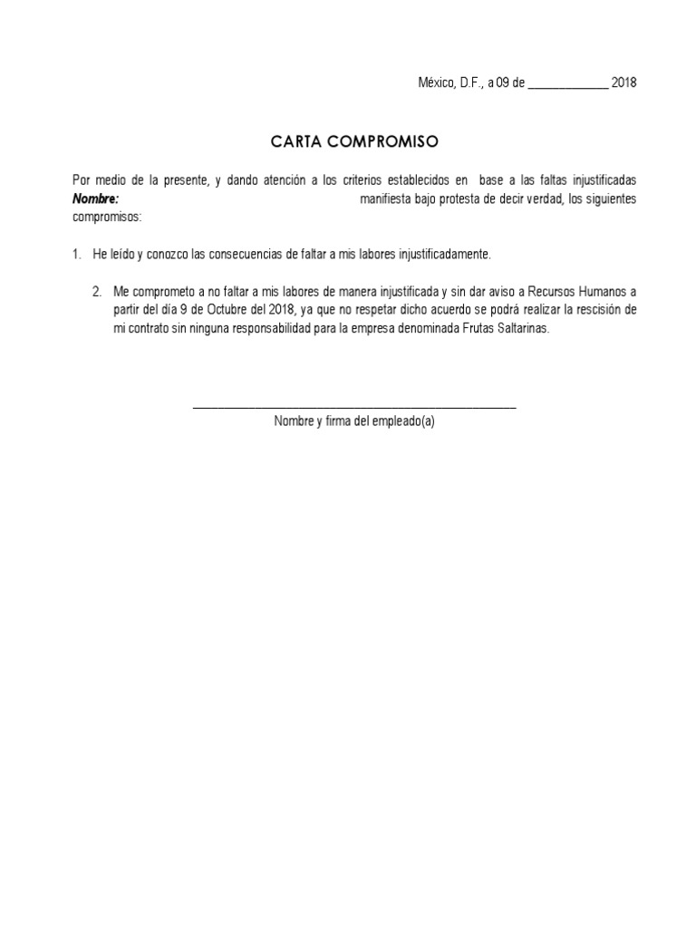 Formato de Carta Compromiso