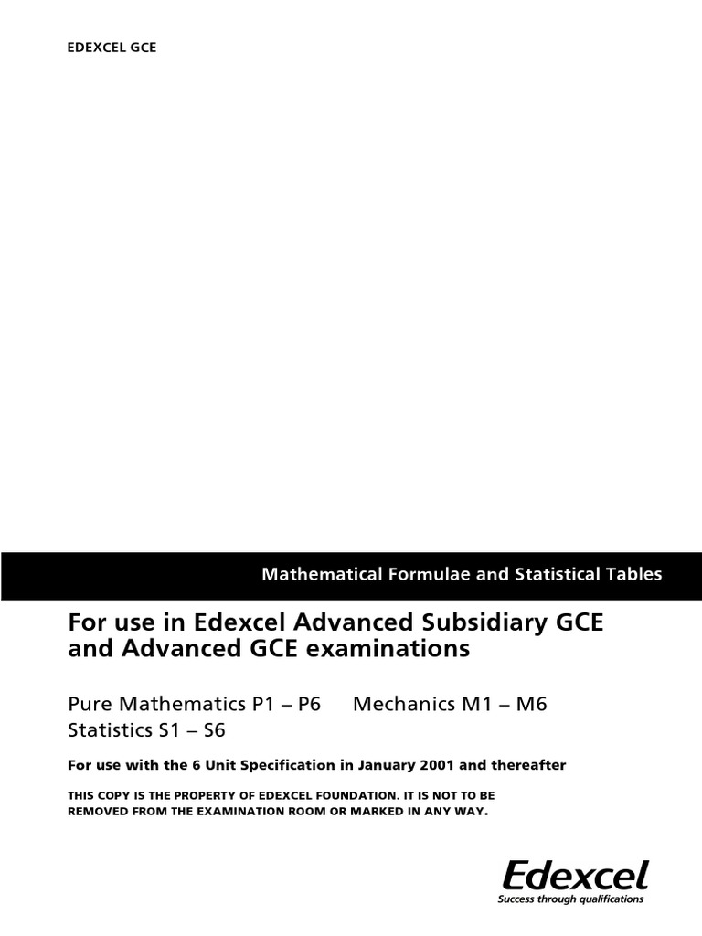 Edexcel Formula Booklet | PDF | Variance | Probability Distribution
