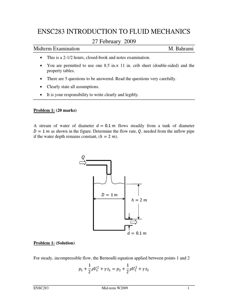 Midterm F09-Solution PDF | Download Free PDF | Fluid Mechanics | Fluid Dynamics