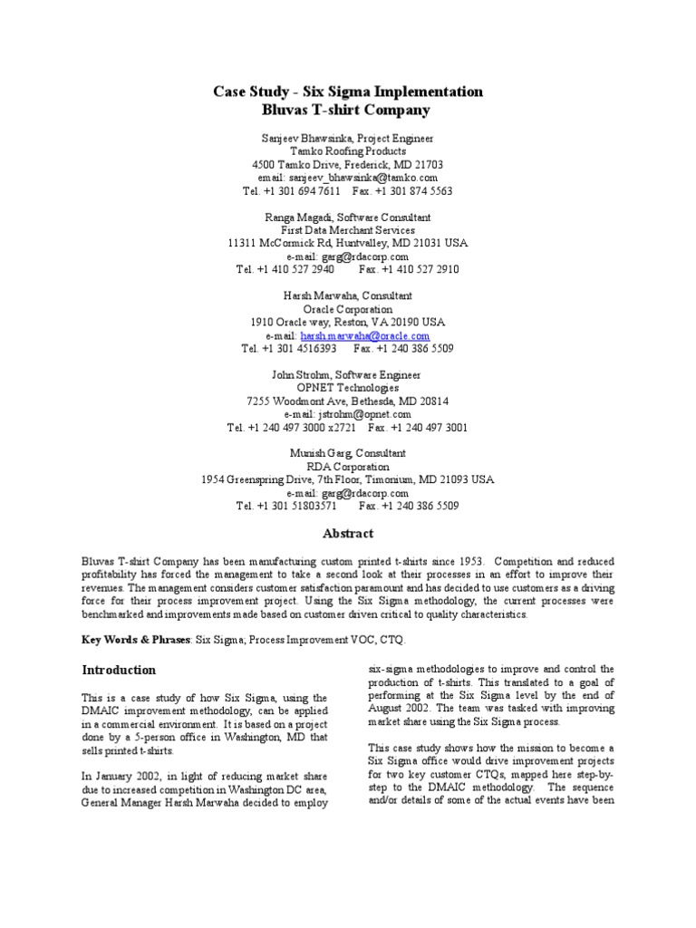 Six Sigma Case Study | PDF | Student's T Test | Null Hypothesis