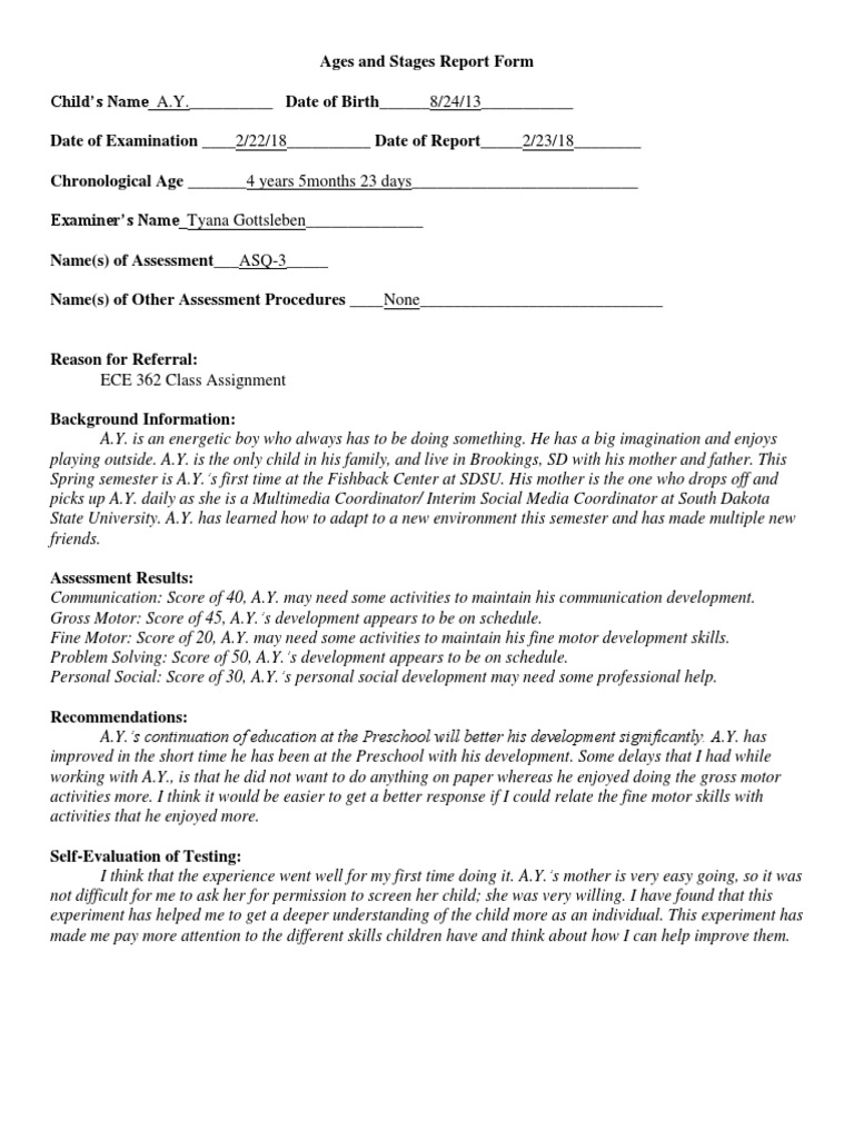 s3 Ages and Stages Report | PDF | Test (Assessment) | Behavior Modification