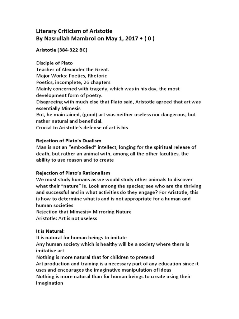 Literary Criticism of Aristotle by Nasrullah Mambrol On May 1, 2017 ...