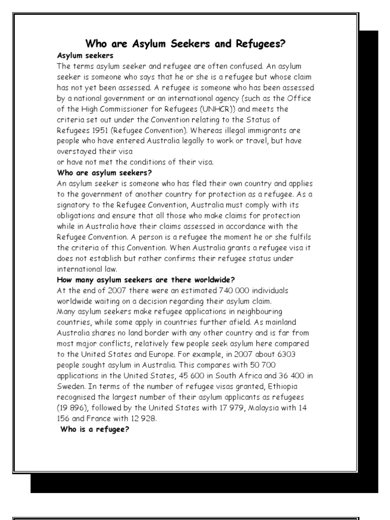Who Are Asylum Seekers and Refugees Activity | PDF | Refugee | Asylum ...
