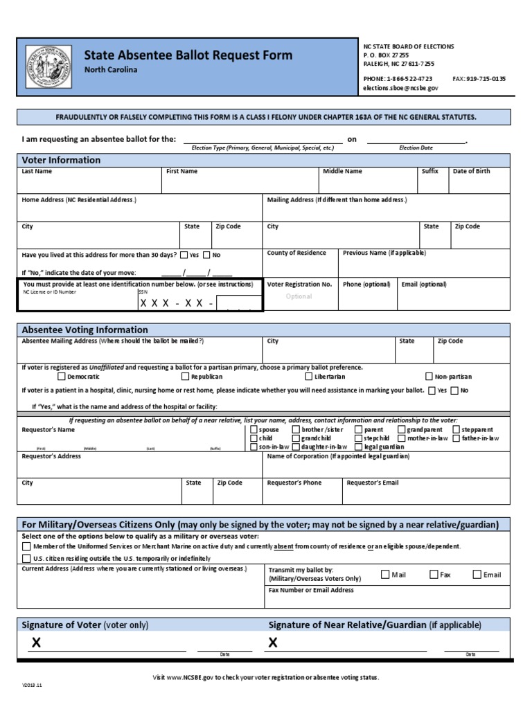 NC Absentee Ballot Request Form | Absentee Ballot | Voter Registration