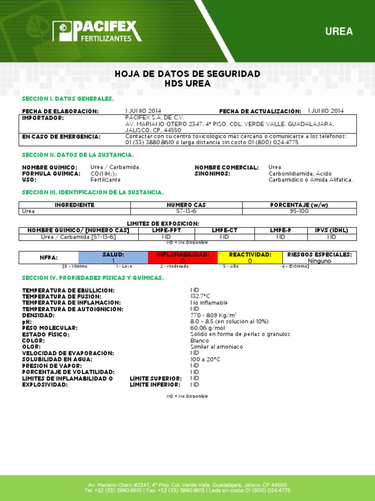 Urea | PDF | Amoníaco | Seguridad y salud ocupacional