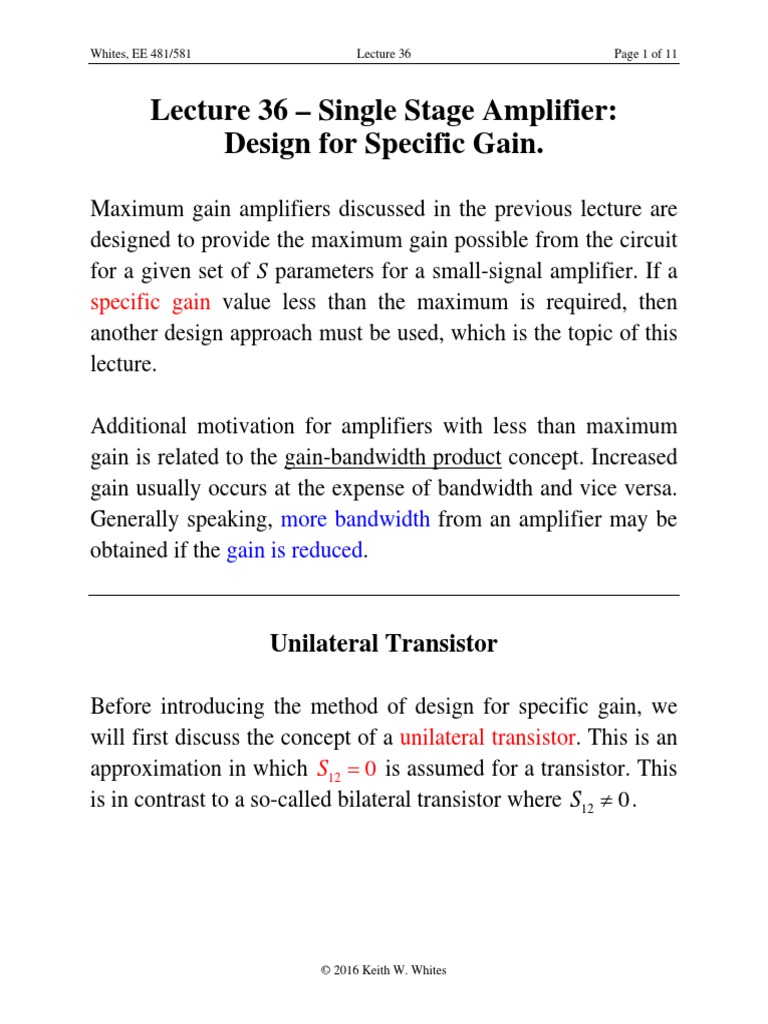Lecture 36 - Single Stage Amplifier: Design For Specific Gain | PDF ...