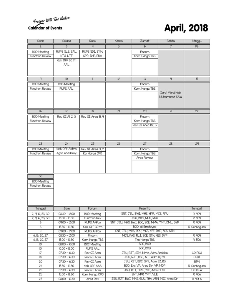 April 2018 Corporate Events Calendar | PDF