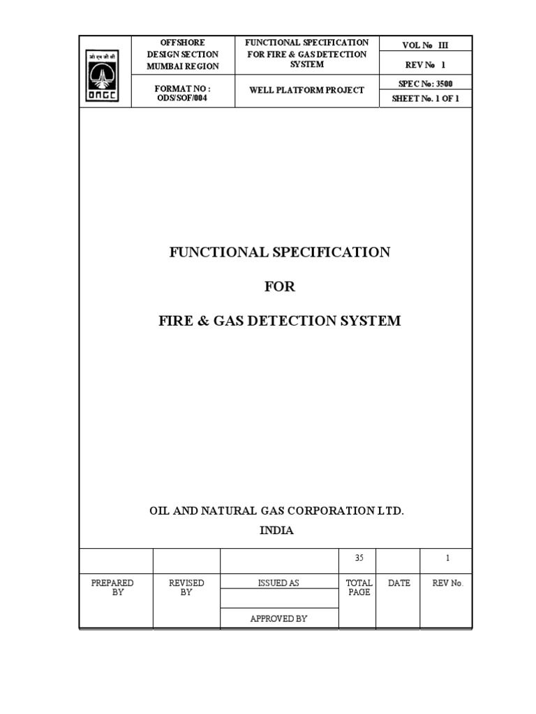 Specification for a Fire and Gas Detection System on an Offshore Oil and Gas Platform | PDF ...