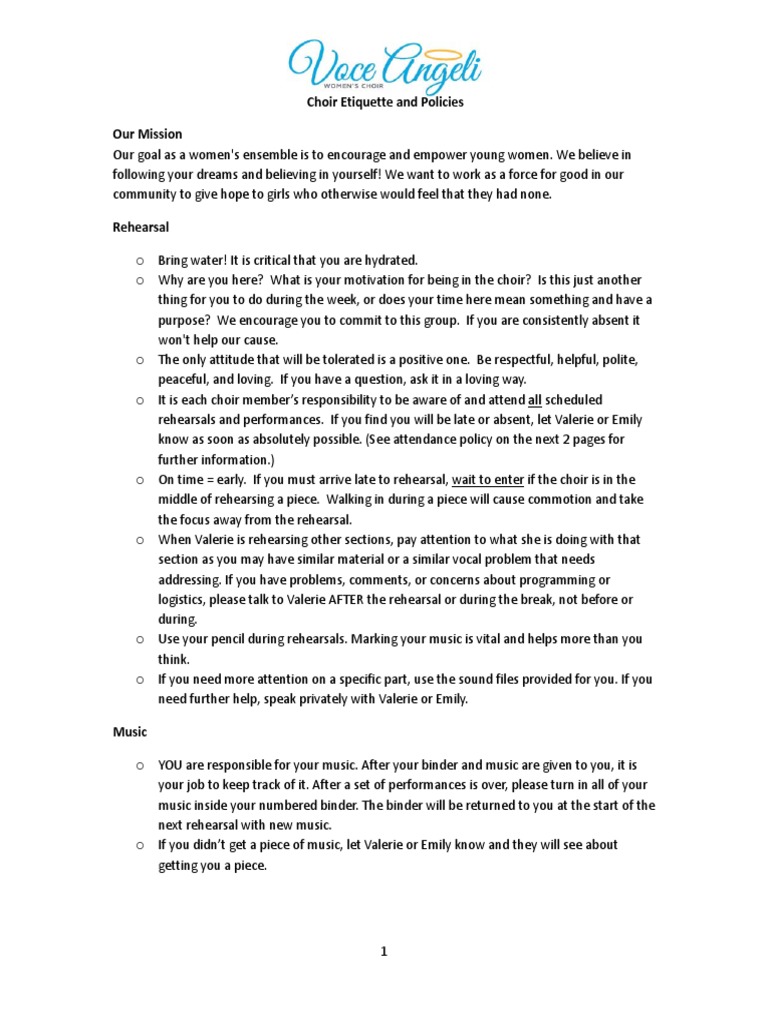 Women's Choir Policies and Calendar | PDF | Singing | Choir
