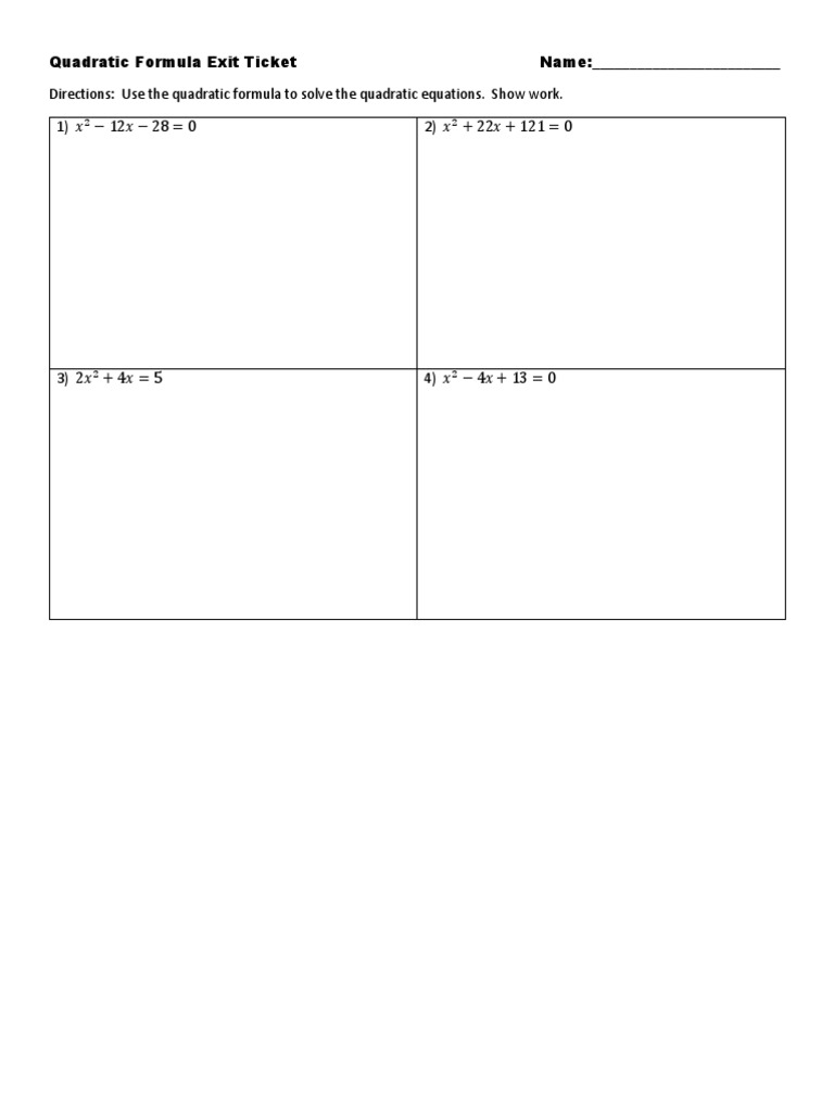 Quadratic Formula Exit Ticket | PDF