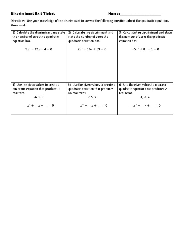 Discriminant Calculation Exercises | PDF | Games & Activities | Computers