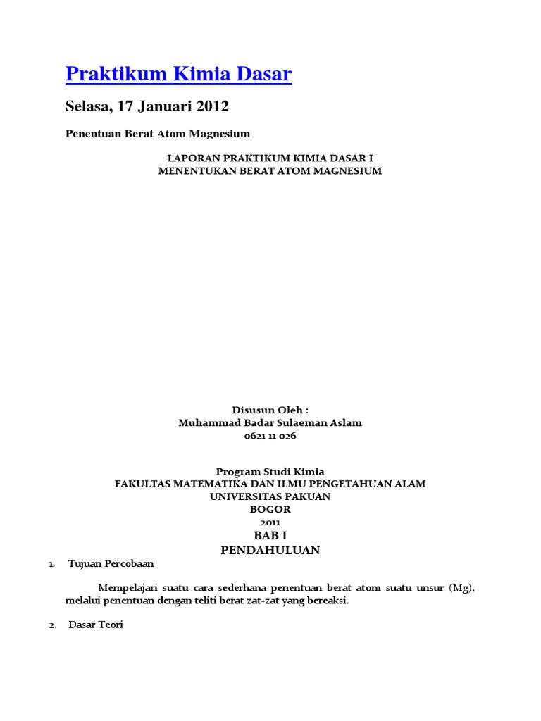 Penentuan Berat Atom MG | PDF