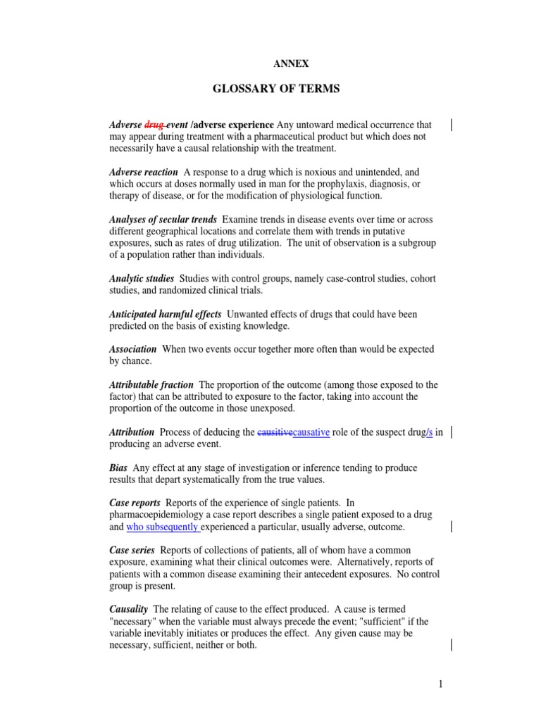 Annex 1 Glossary of Terms | PDF | Cohort Study | Adverse Effect