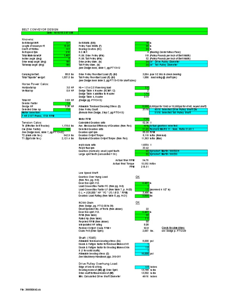 Belt Conveyor Calcs | PDF | Transmission (Mechanics) | Belt (Mechanical)