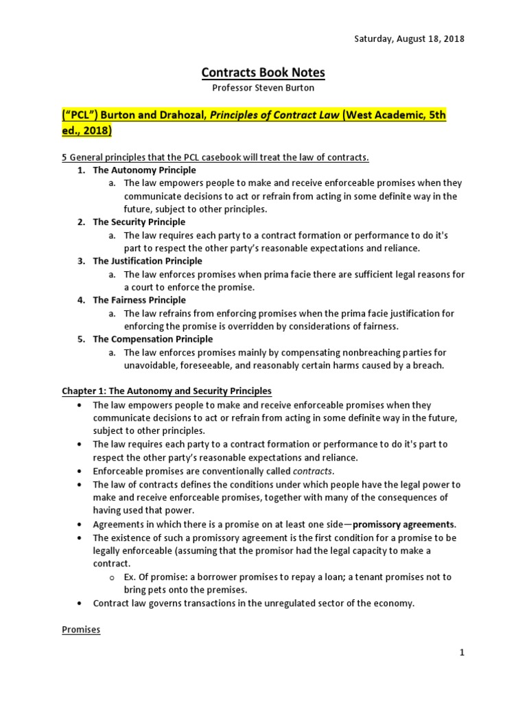 Contracts Book Notes | PDF | Offer And Acceptance | Judgment (Law)