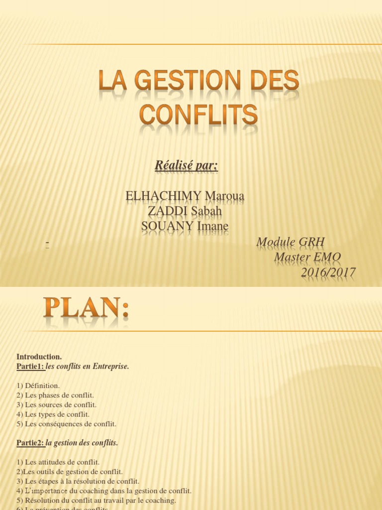 Gestion Des Conflits Exposé GRH | PDF | Sciences comportementales | Concept de psychologie