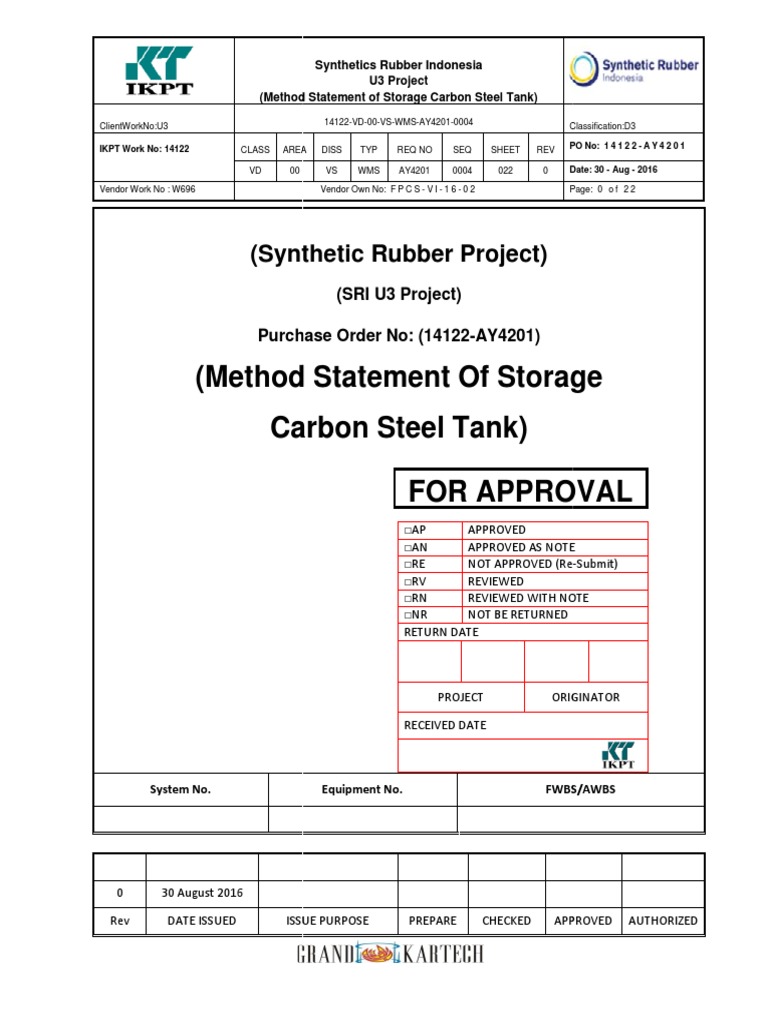 Methods Statement Procedure Carbon Steel Tank 2 | Download Free PDF ...