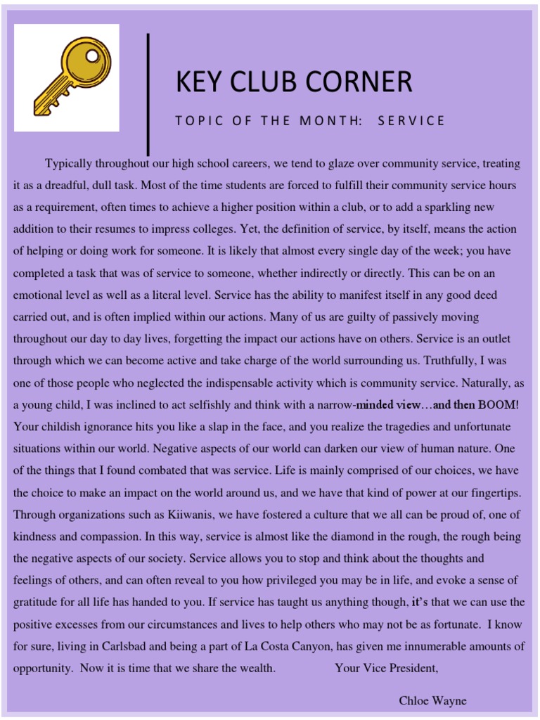 LCC Key Club Newsletter October PT | PDF