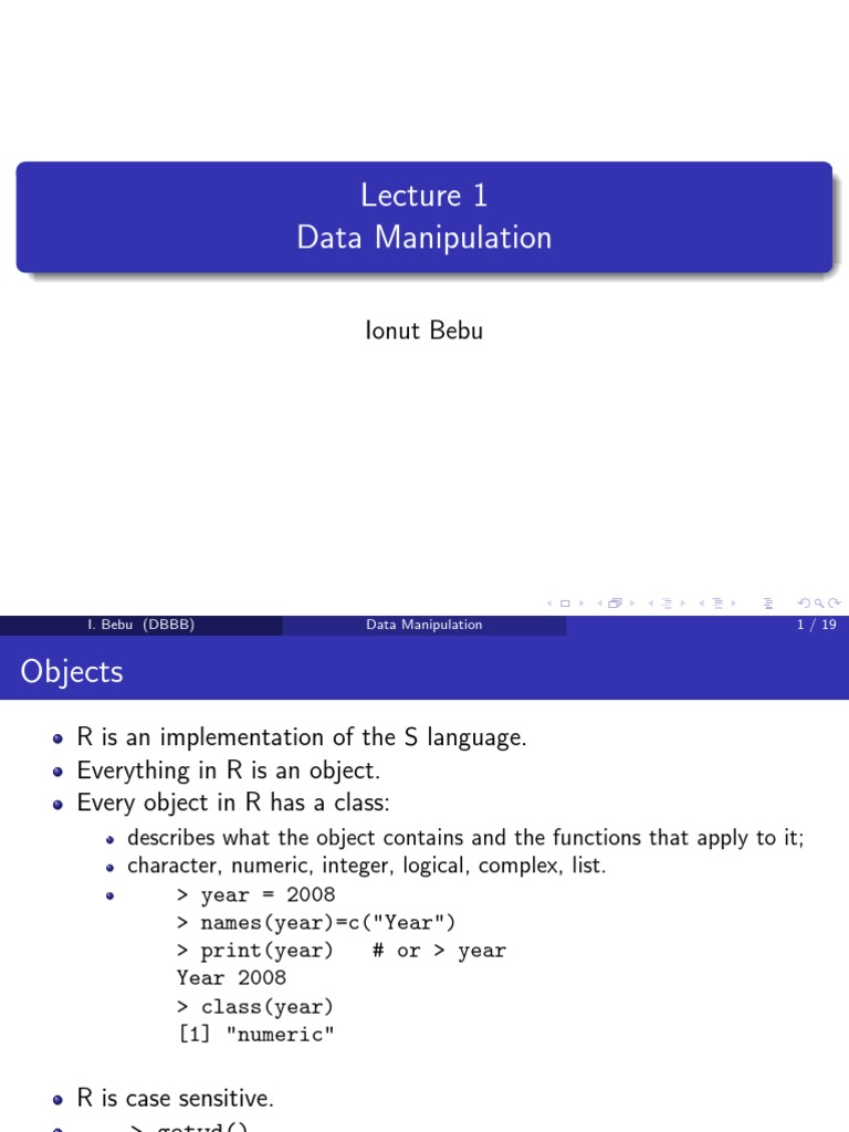 Lecture 1: Data Manipulation | PDF | Matrix (Mathematics) | Errors And Residuals