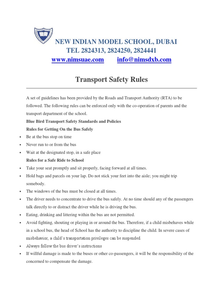 Transport Safety Rules | PDF | Bus | School Bus