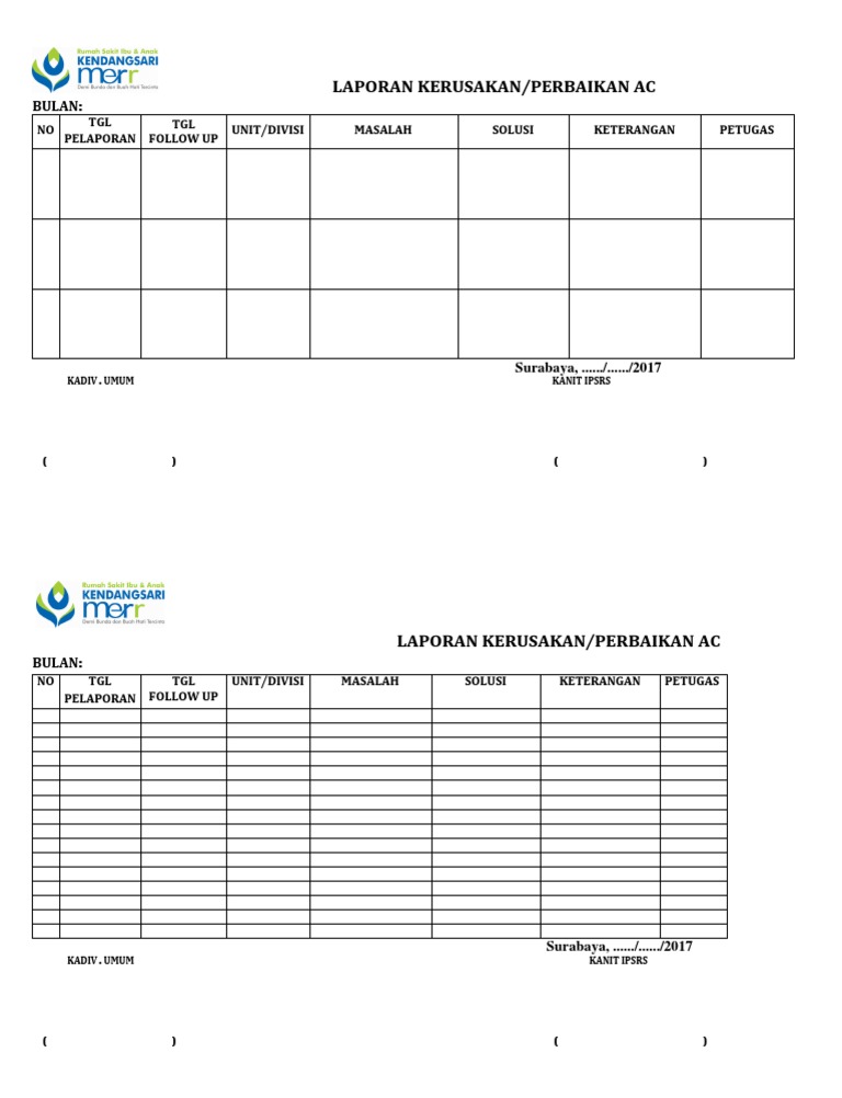 Form Laporan Kerusakan Ac | PDF