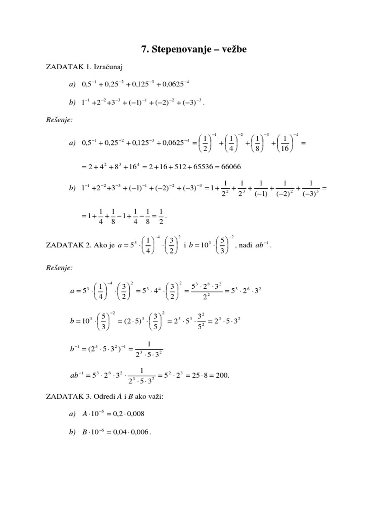 7 Stepenovanje Vezbe | PDF