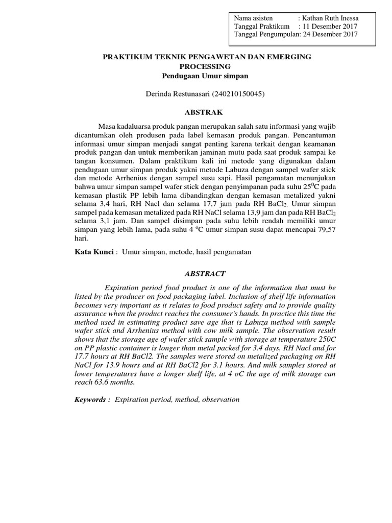 Pendugaan Umur Simpan Metode Labuza | PDF