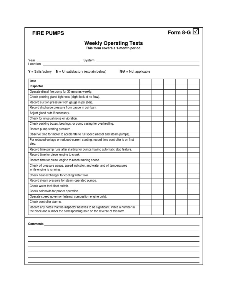 Weekly Fire Pump Test Checklist | PDF | Technology & Engineering